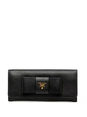 Prada 2013-2026 Saffiano Lux Bow Continental Wallet Long Wallets - Black