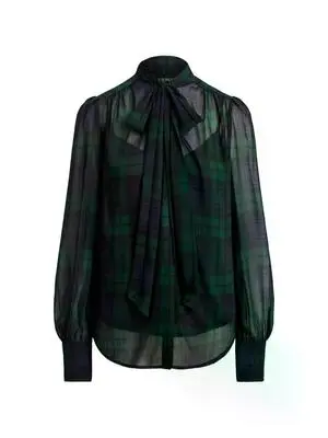 Ralph Lauren Tartan-print Pussy-bow Blouse - Blue