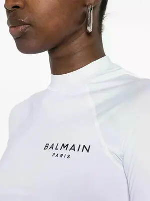 Balmain Logo-print Cropped High Neck Long Raglan Sleeve T-shirt