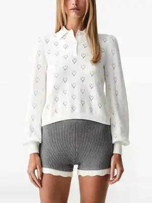 TWINSET Heart-pointelle Puff-sleeve Polo Top - White