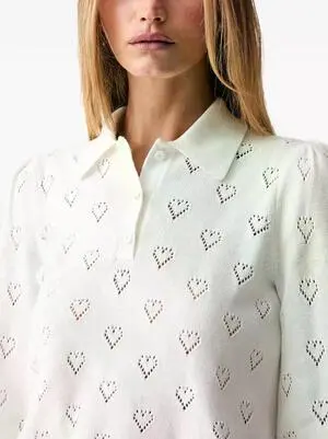 TWINSET Heart-pointelle Puff-sleeve Polo Top