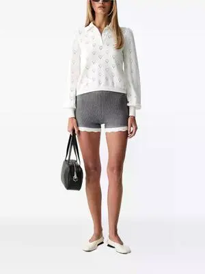 TWINSET Heart Pointelle Puff-sleeve Polo Top - White