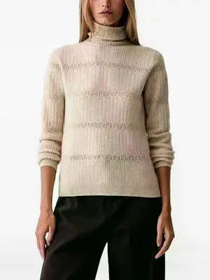TWINSET Pointelle-knit Roll-neck Sweater - Neutrals