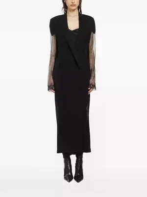 YEHUAFAN Long-slevee V-neck Coat - Black