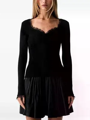 TWINSET Lace-trim Ribbed Sweater - Black
