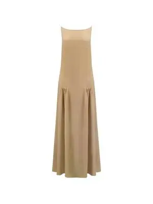 THE ARKOW Vera Pleated Silk Maxi Dress - Neutrals