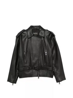 Emporio Armani Belted Leather Jacket - Black