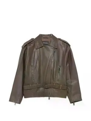 Emporio Armani Belted Leather Jacket - Brown