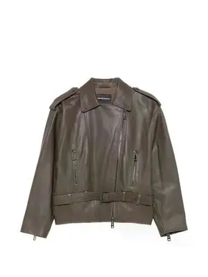 Emporio Armani Belted Leather Jacket - Brown