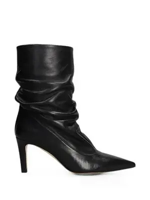 THE SELLER Ruched Pointed-toe Leather Boots - Black