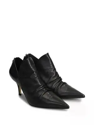 THE SELLER Pointed-toe Ruched Leather Ankle Boots - Black