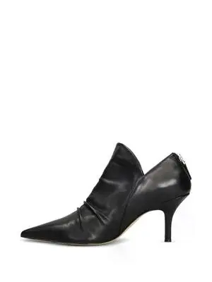 THE SELLER Pointed-toe Ruched Leather Ankle Boots - Black