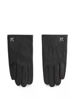 Karl Lagerfeld Logo-plaque Leather Gloves - Black