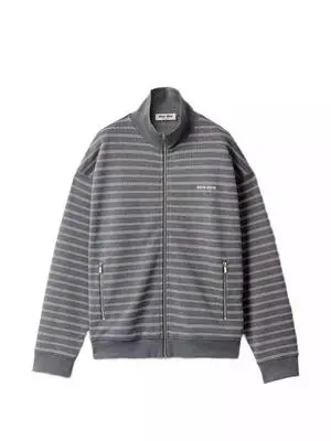Miu Miu Striped Cotton Fleece Jacket - Grey