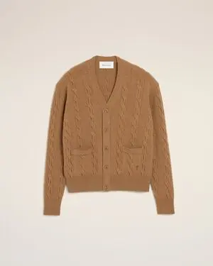 AMI Paris Cable Knit V-neck Cardigan - Camel