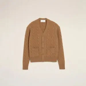 AMI Paris Cable Knit V-neck Cardigan - Camel
