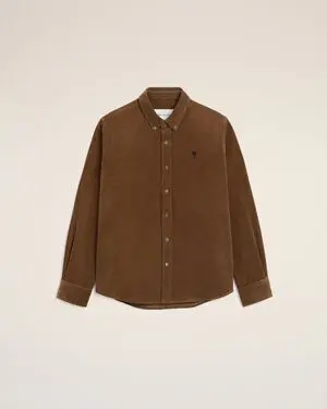 AMI Paris Brown Corduroy Shirt With De Coeur Brown - Chocolate Brown