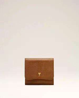 AMI Paris Brown Lizard Embossed Paris Paris Leather Compact Wallet Brown