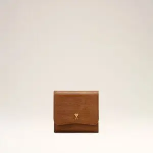 AMI Paris Brown Lizard Embossed Paris Paris Leather Compact Wallet Brown - Cognac