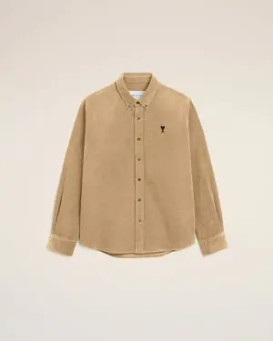 AMI Paris Beige Corduroy Shirt With De Coeur Beige - Mastic Beige