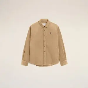 AMI Paris Beige Corduroy Shirt With De Coeur Beige - Mastic Beige
