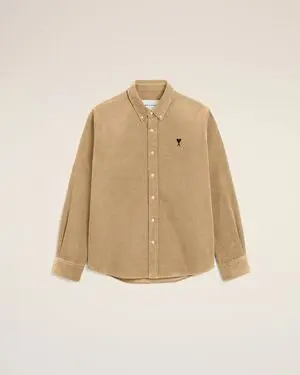 AMI Paris Beige Corduroy Shirt With De Coeur Beige - Mastic Beige