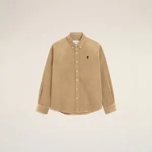 AMI Paris Beige Corduroy Shirt With De Coeur Beige - Mastic Beige