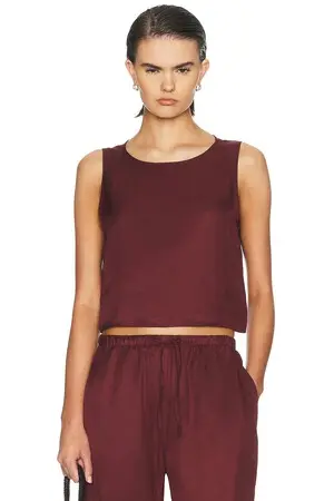 LESET Daniel Crop Sleeveless Crew Neck Top In Burgundy - Pinot