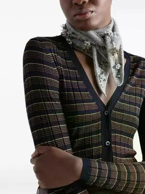 Prada Striped Cashmere And Silk V-neck Cardigan