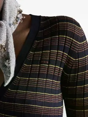 Prada Striped Cashmere And Silk V-neck Cardigan