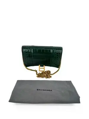 Balenciaga Hourglass Crocodile-embossed Clutch Bag - Green