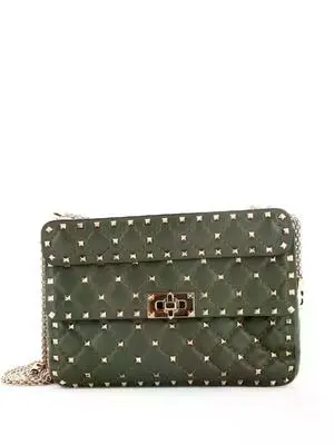 Valentino Garavani Rockstud Spike Flap Bag Quilted Leather Medium Crossbody Bag - Green