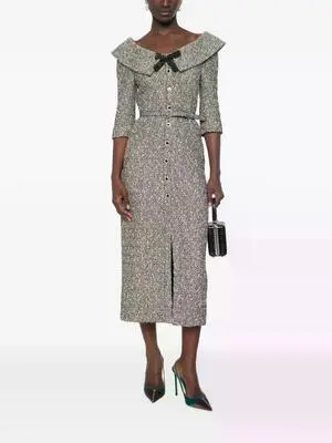 Alessandra Rich Off-shoulder Sequin-tweed Midi Dress