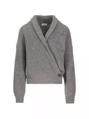 Brunello Cucinelli Sequin-embellished Wrap Sweater - Grey