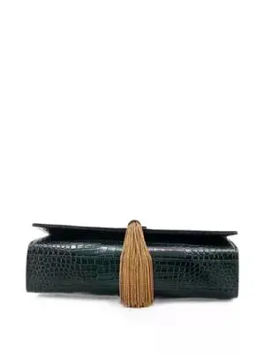Saint Laurent Classic Monogram Tassel Crocodile Embossed Leather Medium Crossbody Bag