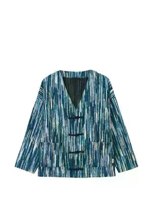 FIVE CM Frog-fastening Melange-effect Cardigan - Blue