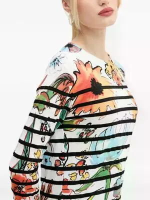 Desigual Floral-print Striped Sweater