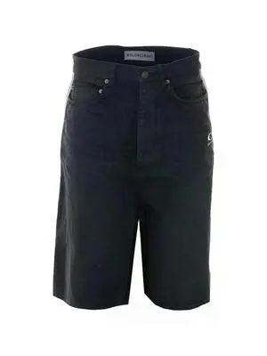 Balenciaga Logo-embroidered Denim Shorts - Black