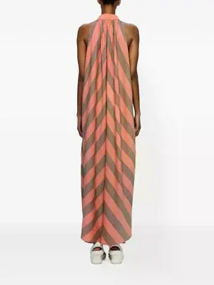 MARRAKSHI LIFE Halterneck Maxi Dress With Diagonal Stripes - Orange
