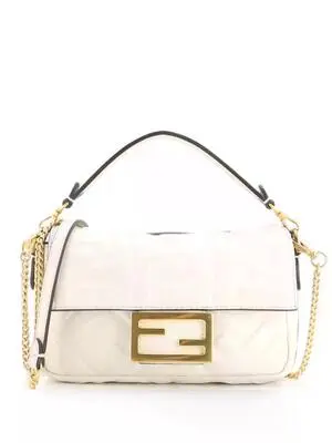 Fendi Baguette Nm Bag Zucca Embossed Leather Mini Crossbody Bag - White