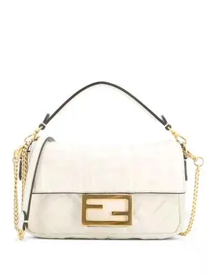 Fendi Baguette Nm Bag Zucca Embossed Leather Mini Crossbody Bag - White
