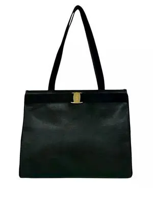 FERRAGAMO 2010-2026 Lizard Embossed Leather Vara Tote Bag - Black