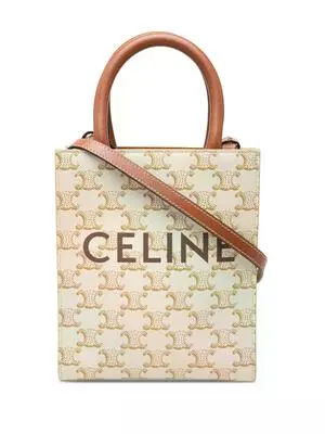 Celine 2013 Mini Triomphe Coated Canvas Vertical Cabas Satchel - White