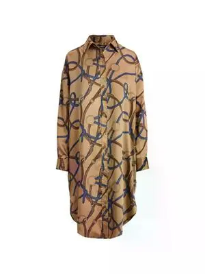 Ralph Lauren Belting-print Twill Midi Shirt Dress - Brown