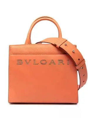 BVLGARI 2010-2026 Smooth And Pebbled Calfskin Logo Tote Satchel