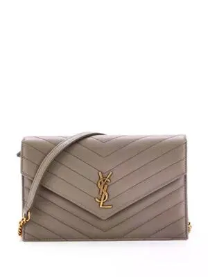 Saint Laurent Classic Monogram Wallet On Chain Matelasse Chevron Leather Small Crossbody Bag - Neutrals