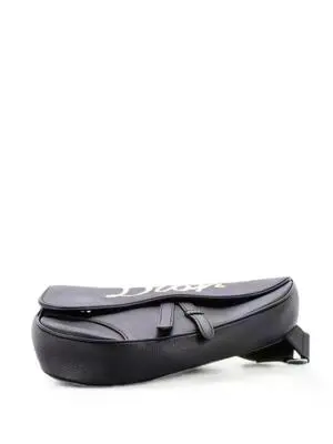 Dior Saddle Logo Embroidered Leather Crossbody Bag - Black