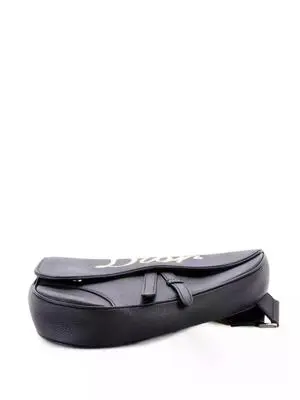 Dior Saddle Logo Embroidered Leather Crossbody Bag - Black