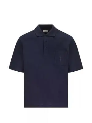 Saint Laurent Cassandre Polo In Cotton Piqu - Blue