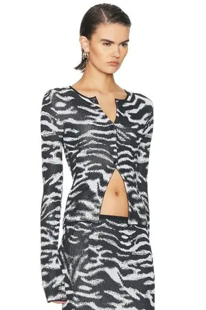 Attico Zebra Print Knit Cardigan - White & Black